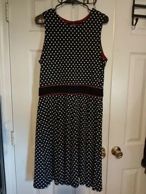 Aa Studio Aa | Dresses | Polka Dot Fitandflare Dress With Red Trim ...